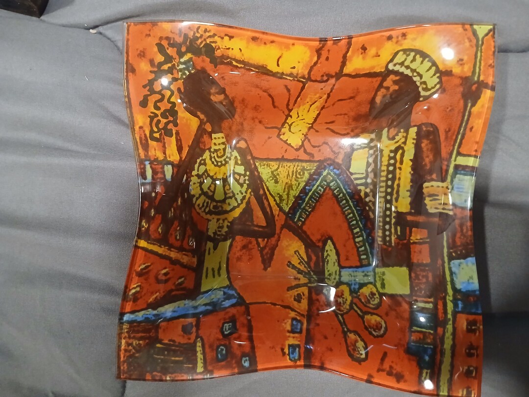 African Hand Painted Glass Plate - Etsy