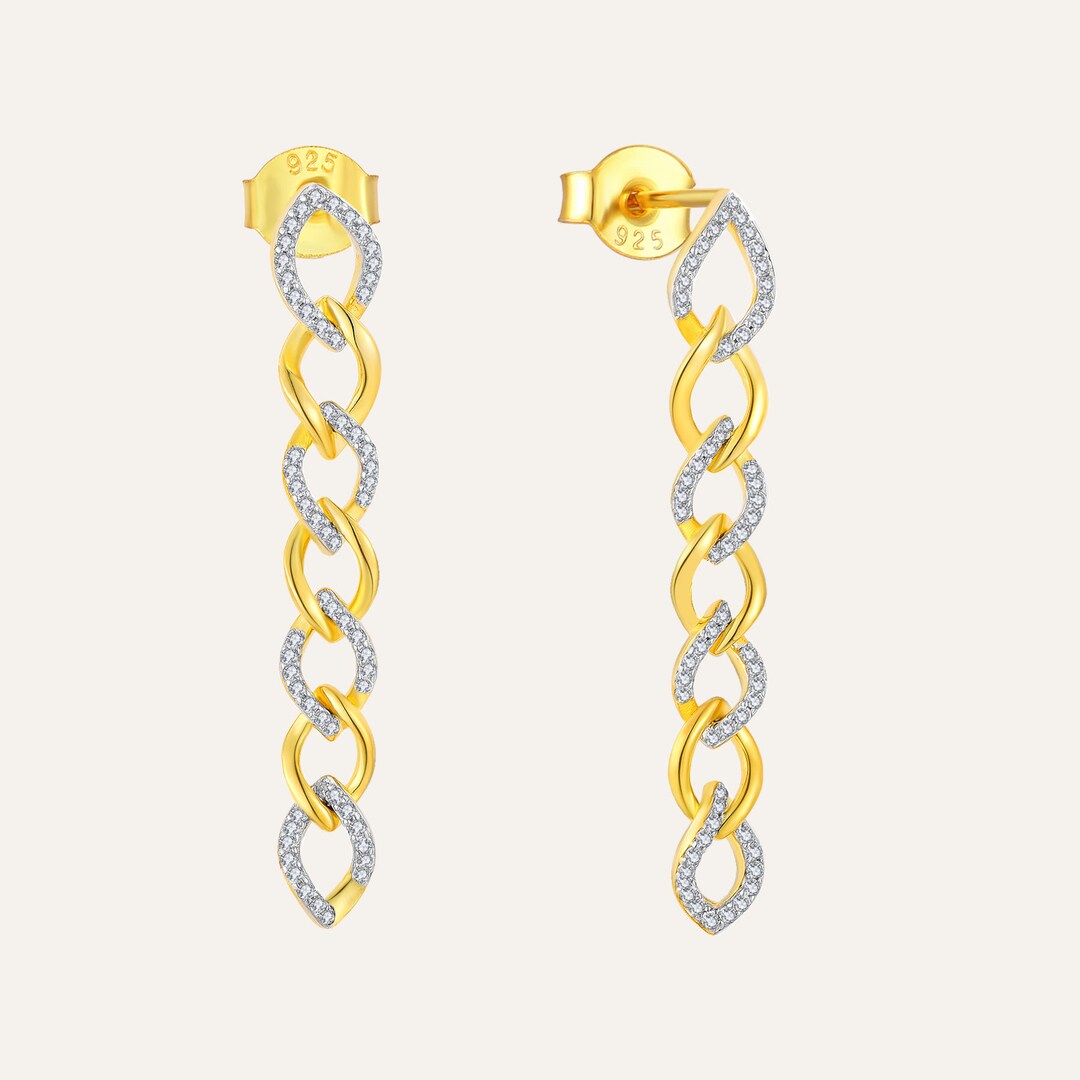 Paperclip Link Chain Ear Rings, 18K Gold Ear Rings, Sterling Silver ...