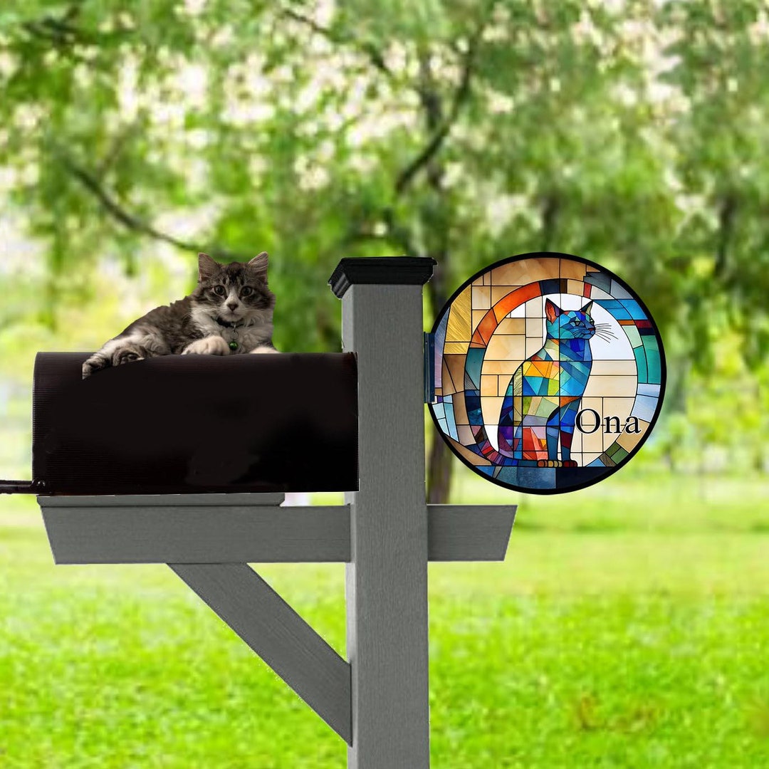 Cat Mailbox Topper Address Sign, Personalized Cat Post Bracket Sign ...