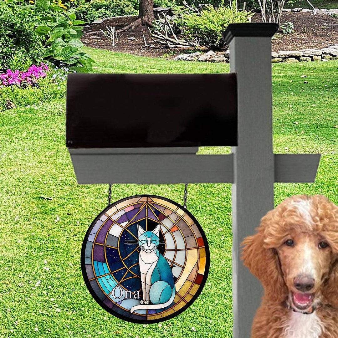 Cat Garden Flag, FAUX Cat Stained Glass Garden Decor, Personalized Cat ...