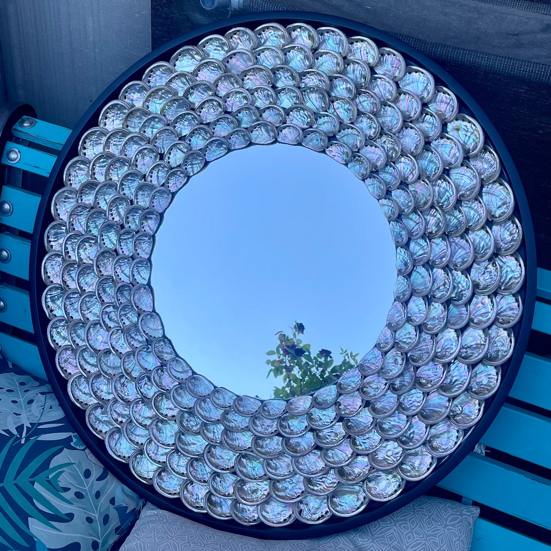 Handmade Abalone Shell Wall Decor Mirror, Custom Coastal Art, Wall ...