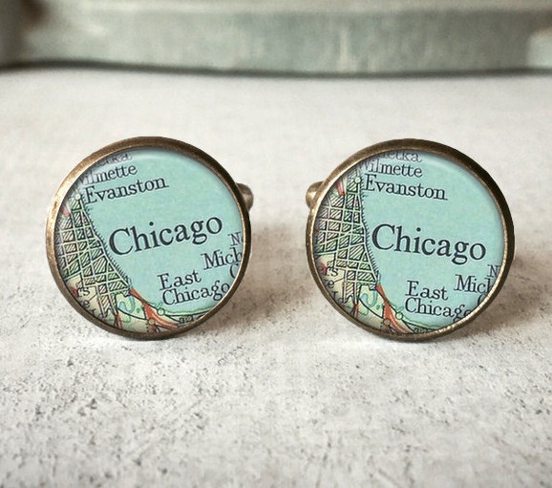 Chicago Map Cufflinks, Map Cuff Links, Cufflinks for Men, Map Jewelry ...