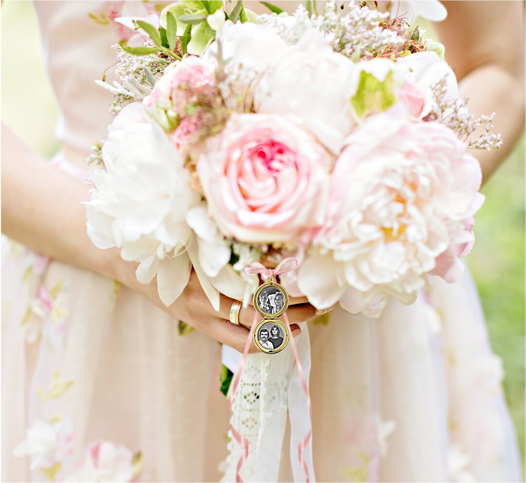 Gold Locket Charm, Wedding Bouquet Locket, Bouquet Photo Charm ...