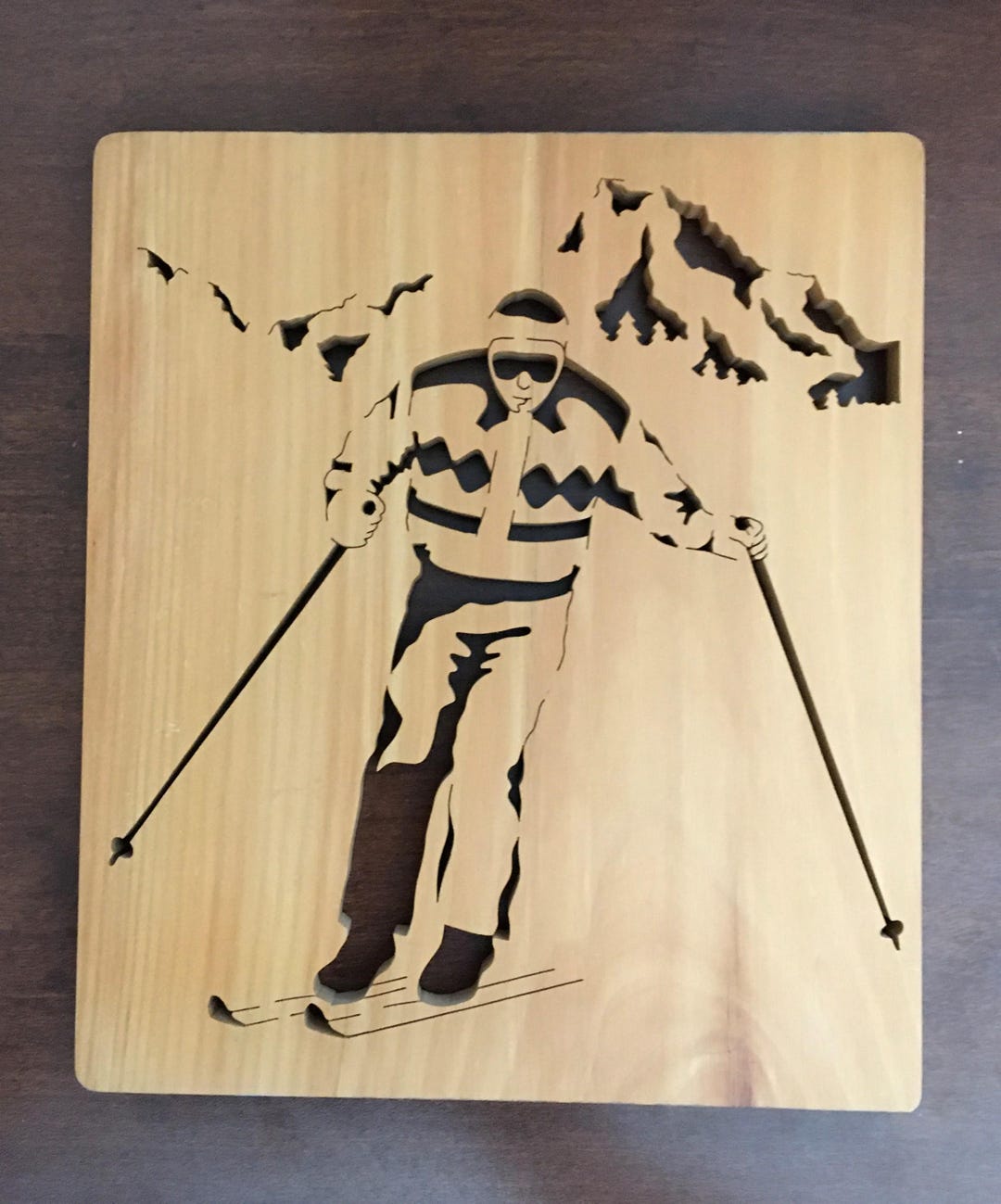 Handmade Wooden Skier Wall Hanging, Skiing Silhouette, Winter Sport Art ...