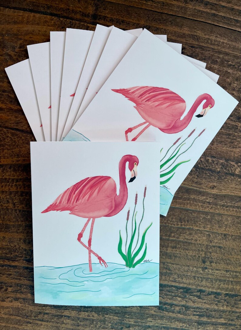 Flamingo Note Card | Single Card or Set of 8 | Flamingo Original Art ...