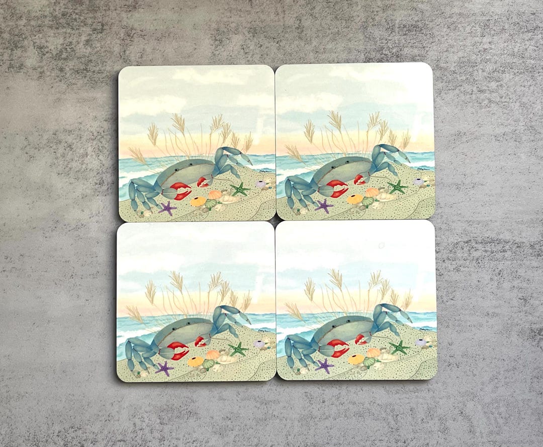 Blue Crab Coaster Set | Set of 4 Square Coasters | Coastal Art | From ...