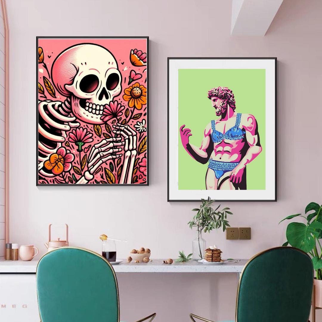 Playful Greek God in Frilly Undies Digital Print - Quirky Pop Art Wall ...