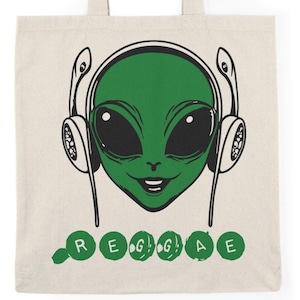 California Cryptids Natural Tote Bag, Reggae Alien, Green Alien ...