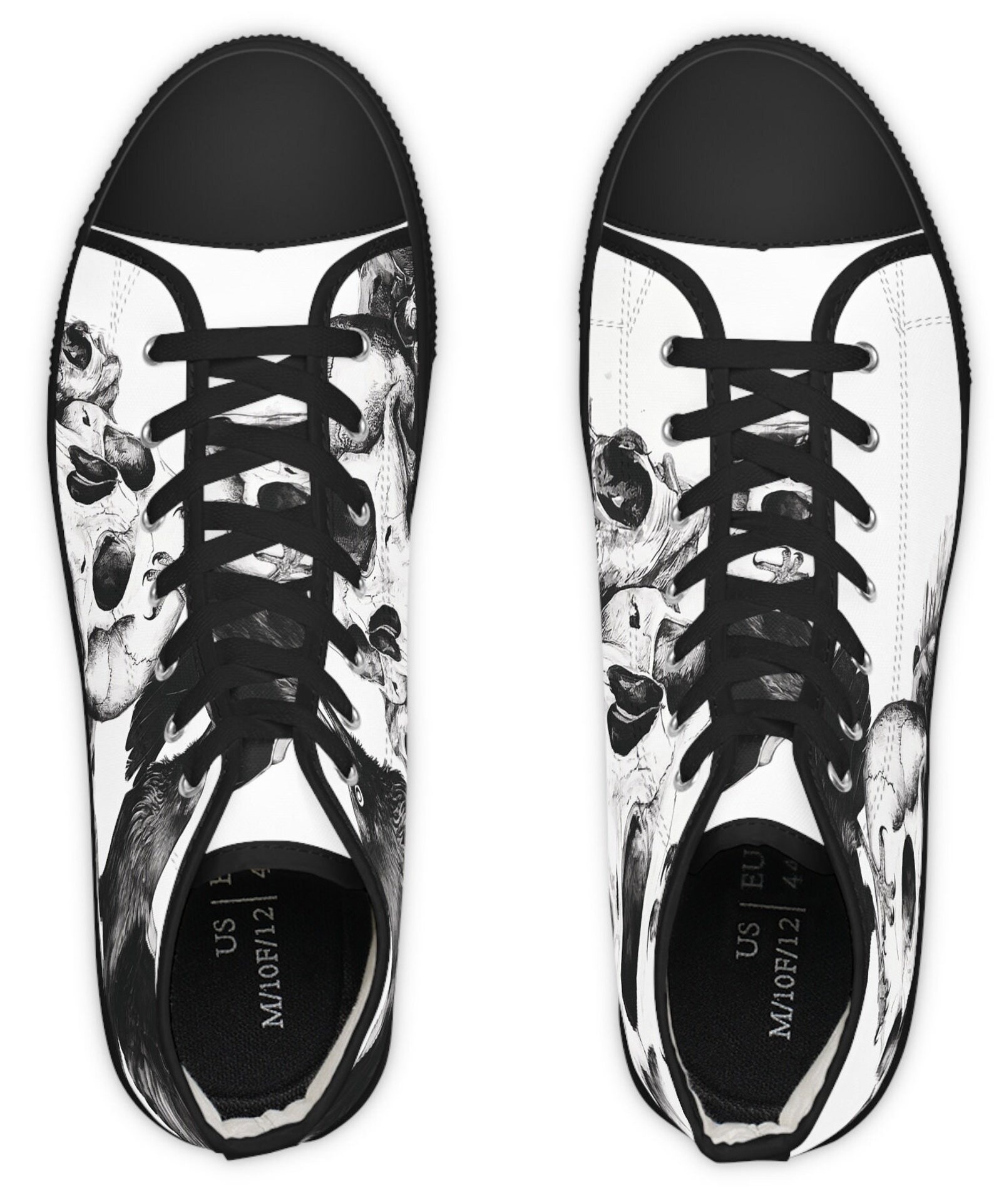 Black and White Crow on Skull High Top Men's Sneakers, Gothic Custom ...