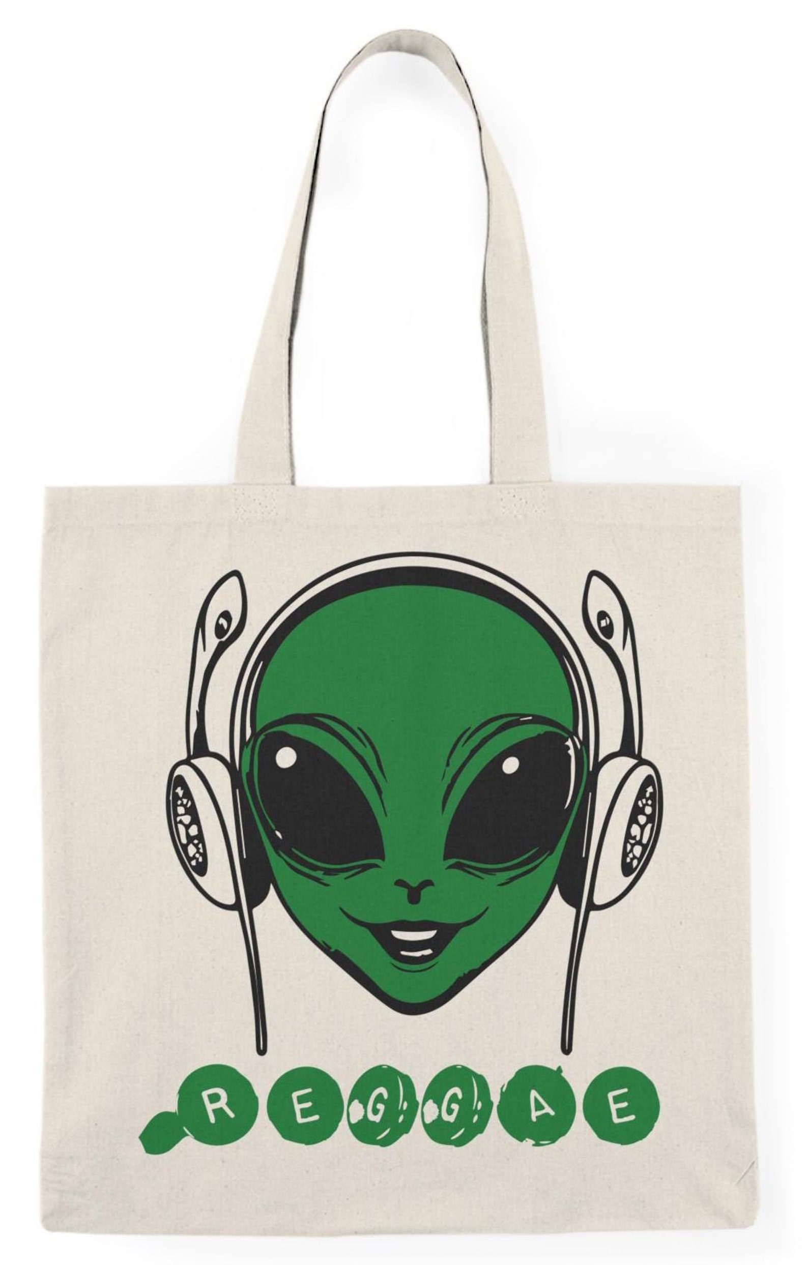 California Cryptids Natural Tote Bag, Reggae Alien, Green Alien ...