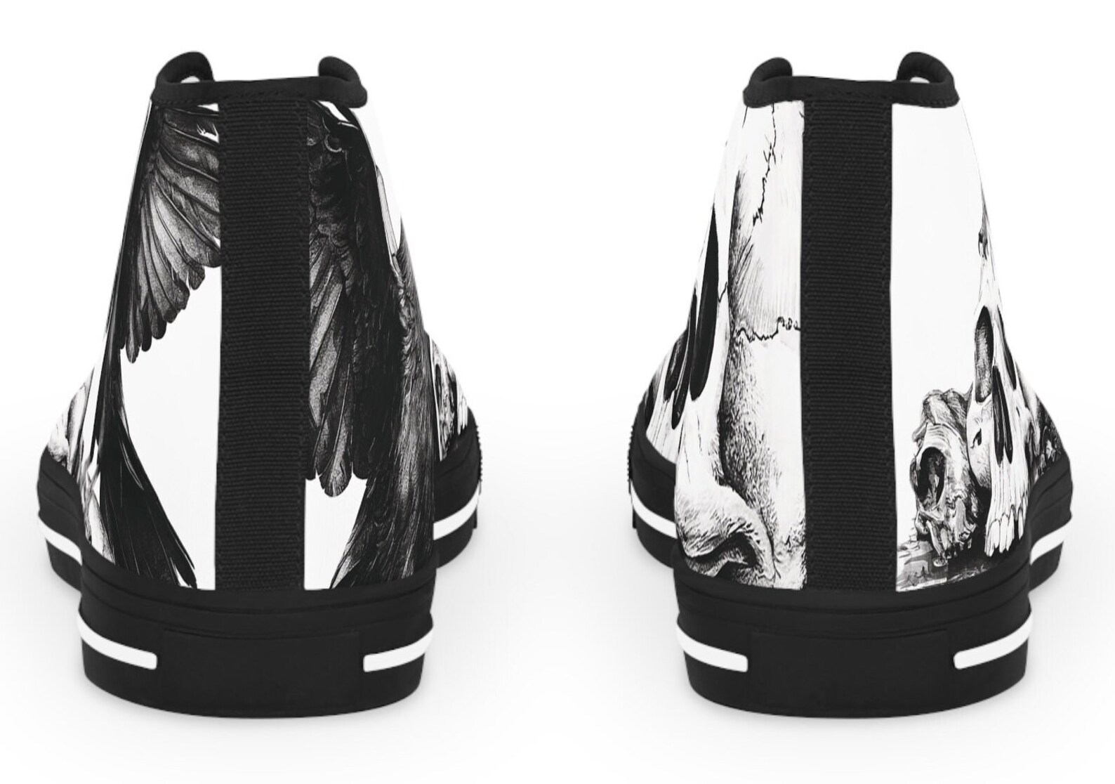 Black and White Crow on Skull High Top Men's Sneakers, Gothic Custom ...