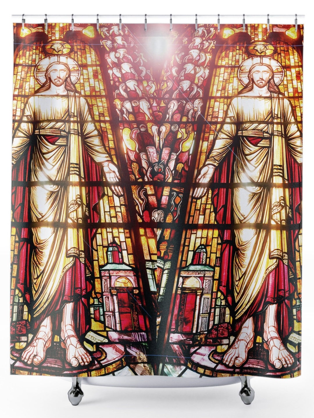 Stained Glass Shower Curtain With Christ Image, Religious Bathroom ...