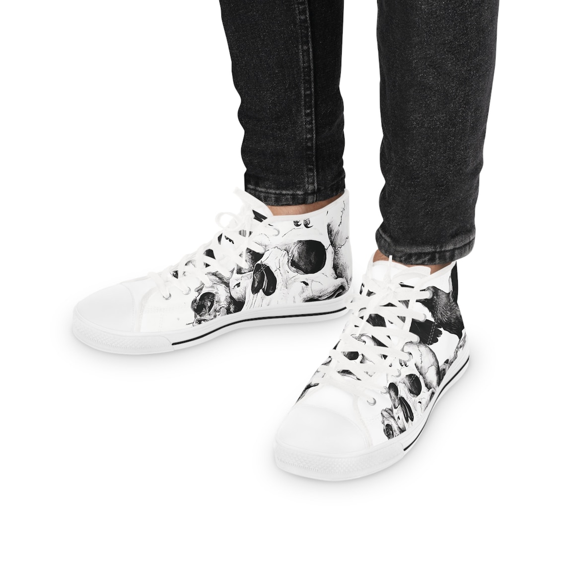 Black and White Crow on Skull High Top Men's Sneakers, Gothic Custom ...