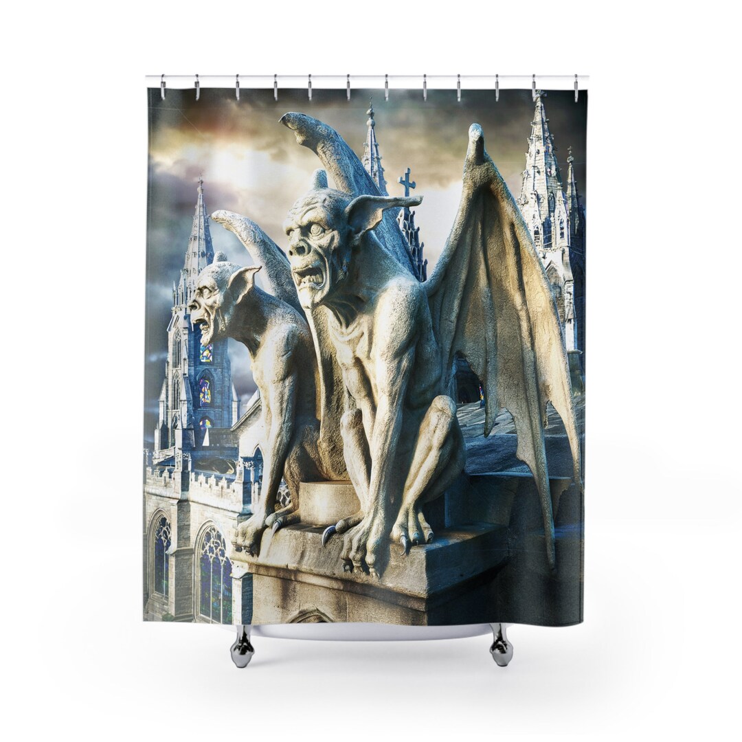 Gothic Gargoyles as on Notre Dame Roof Print Shower Curtain,unique ...