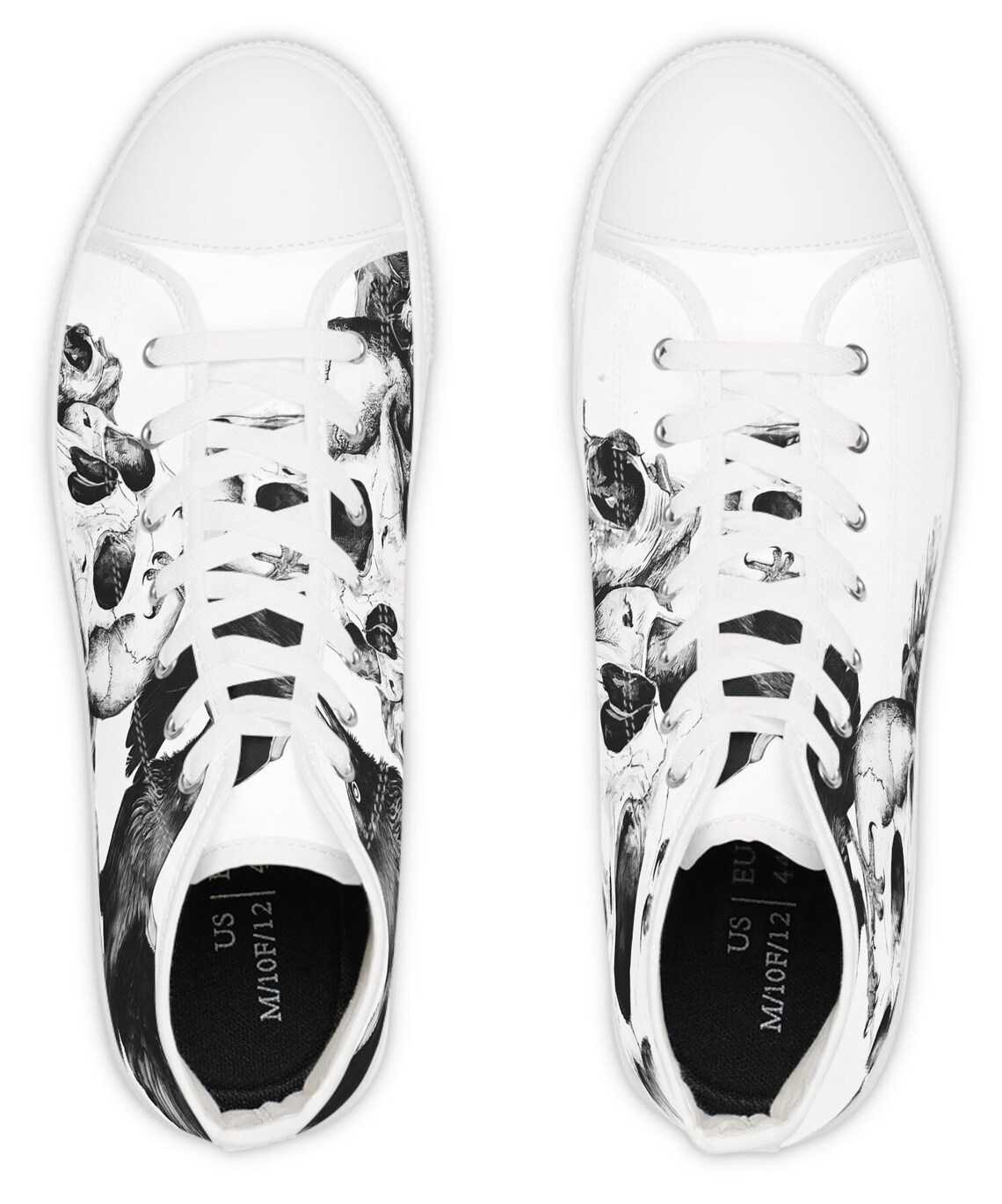 Black and White Crow on Skull High Top Men's Sneakers, Gothic Custom ...