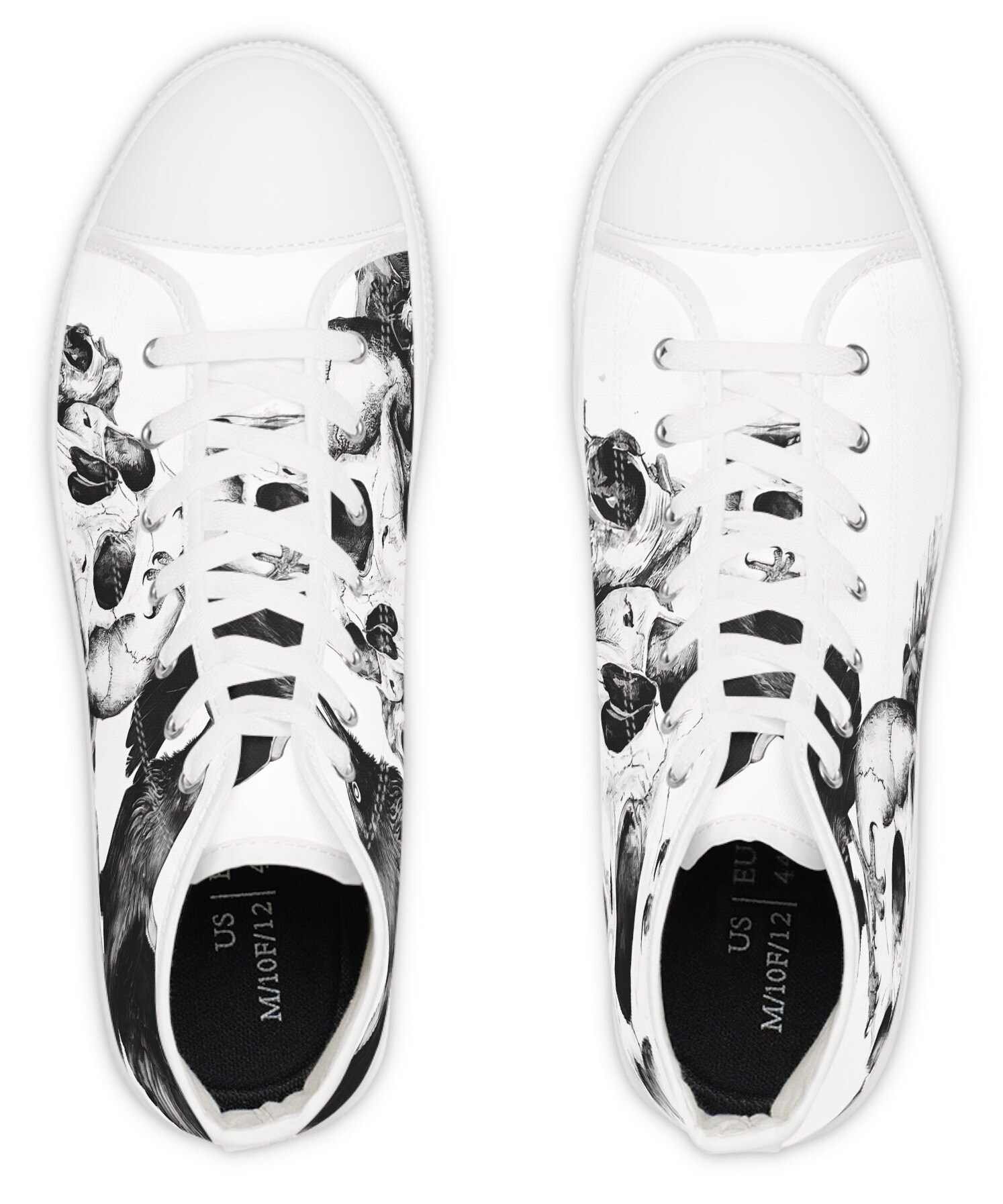 Black and White Crow on Skull High Top Men's Sneakers, Gothic Custom ...