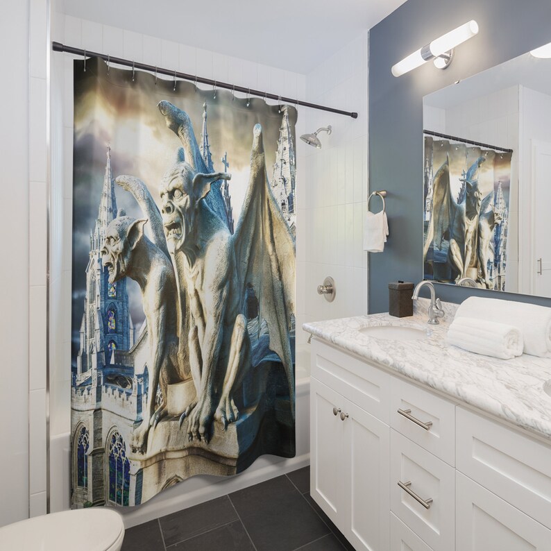 Gothic Gargoyles as on Notre Dame Roof Print Shower Curtain,unique ...