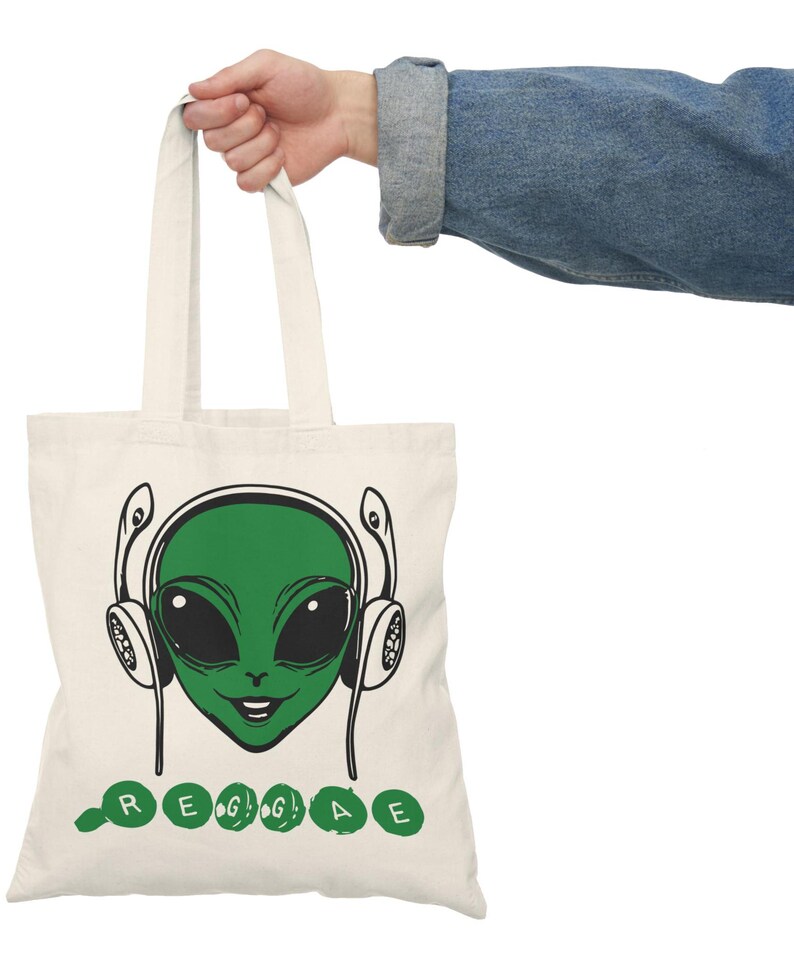 California Cryptids Natural Tote Bag, Reggae Alien, Green Alien ...