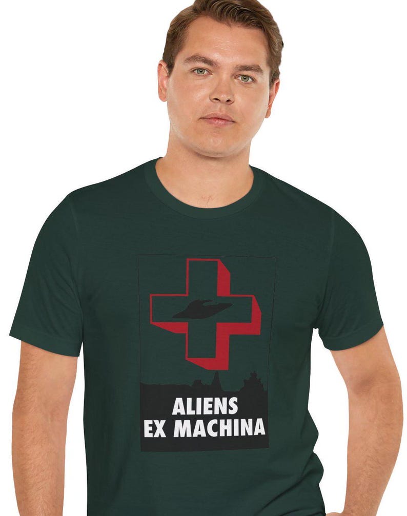 Aliens Ex Machina Conspiracy Tee, Classic X-files UFO Over Forest ...