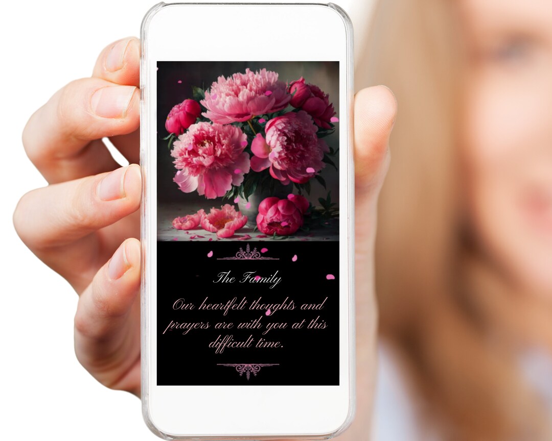 Heartfelt Condolences Animated Digital Card With Pink Peonies in Vase ...