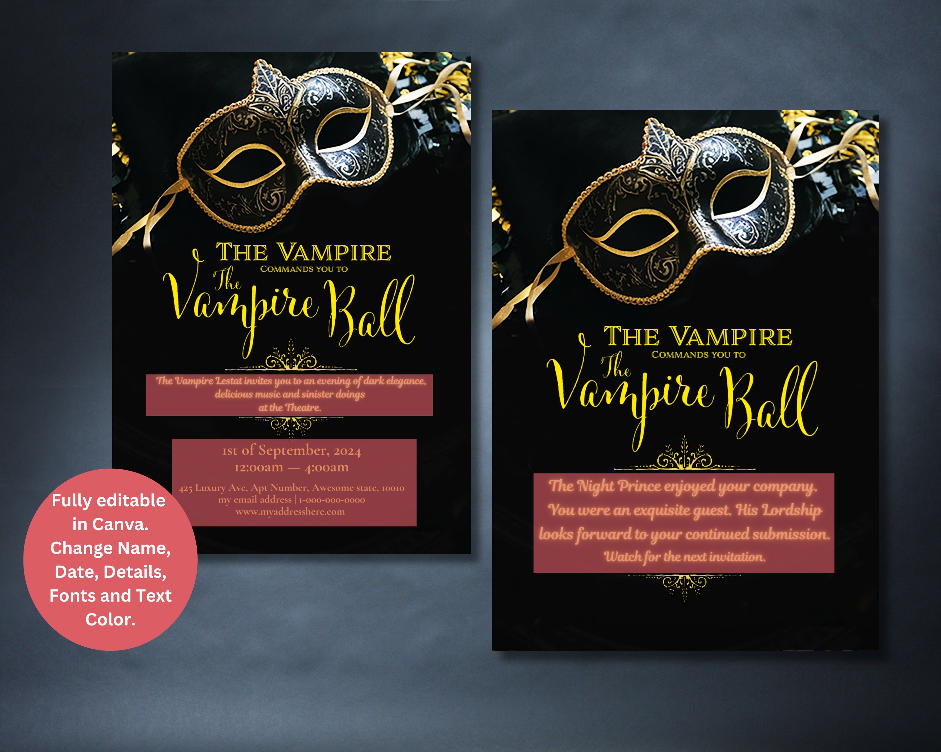 The Vampire Commands You to the Vampire Ball Invitation 3-page Bundle ...