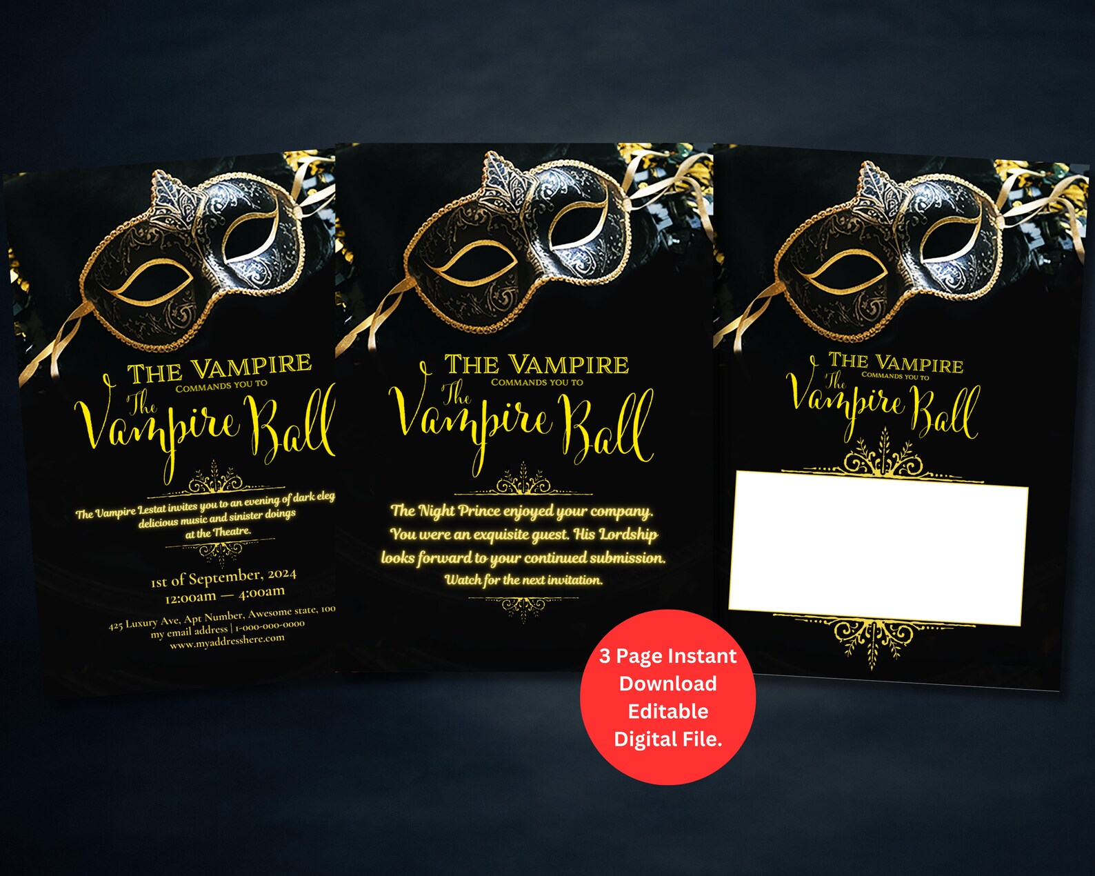 The Vampire Commands You to the Vampire Ball Invitation 3-page Bundle ...