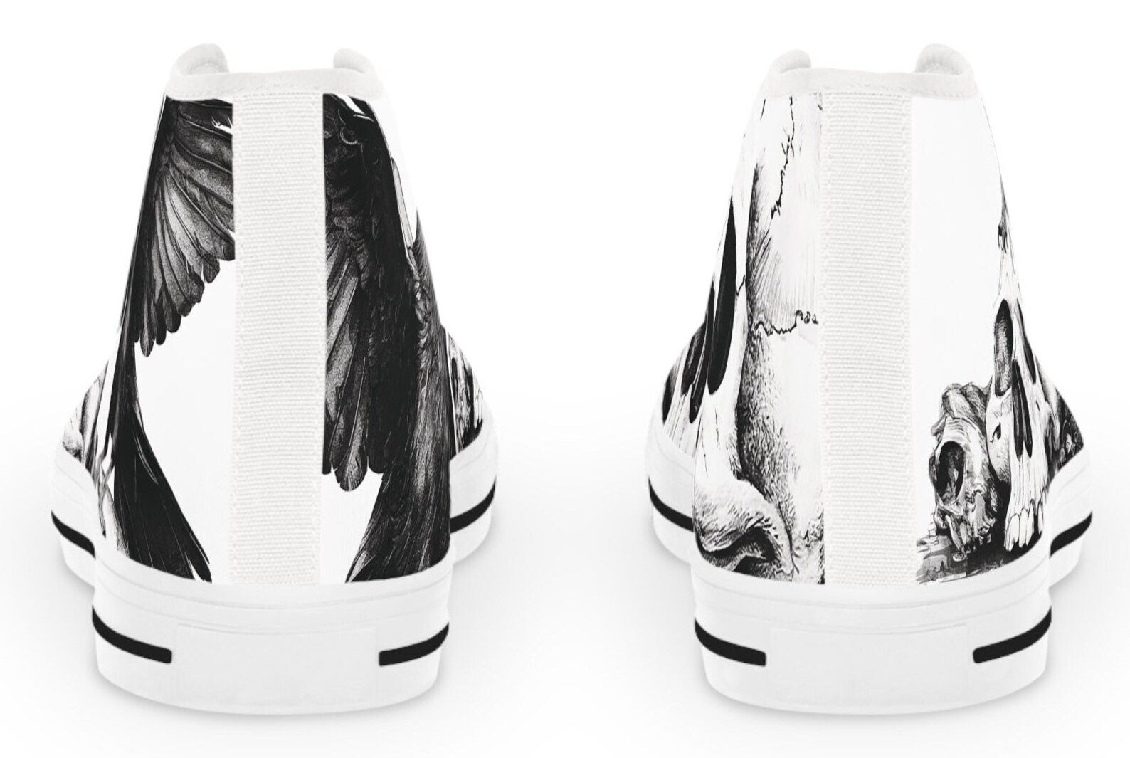Black and White Crow on Skull High Top Men's Sneakers, Gothic Custom ...