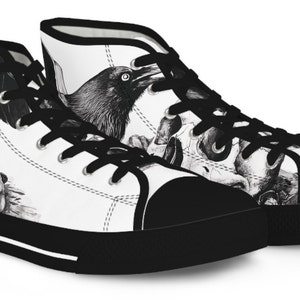 Black and White Crow on Skull High Top Men's Sneakers, Gothic Custom ...