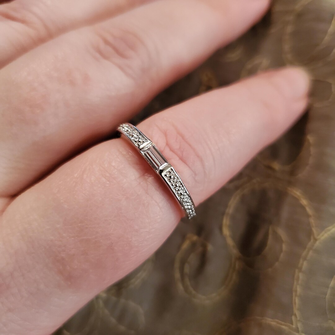 Vintage Rhinestone Ring, Silver Tone Band Ring With Baguette Faux ...