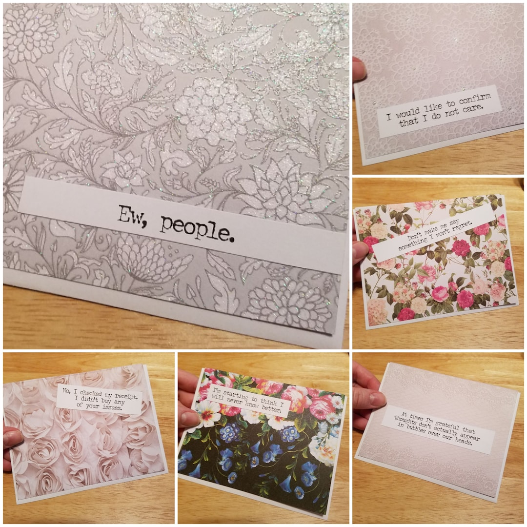 Snarky Cards Six Handmade Greeting Cards, Blank Cards, Just Because ...