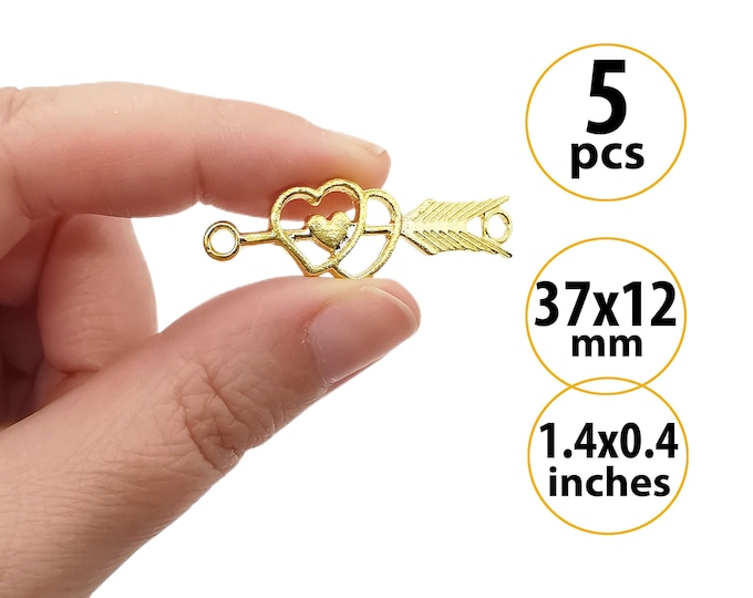 5 Cupid Arrow Pendant Connector, Bright Gold Love Charms for Necklaces ...