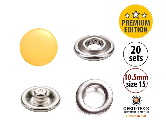 20 Yellow Color Metal Snaps Size 15, 10.5mm Capped Snaps for Clothing ...
