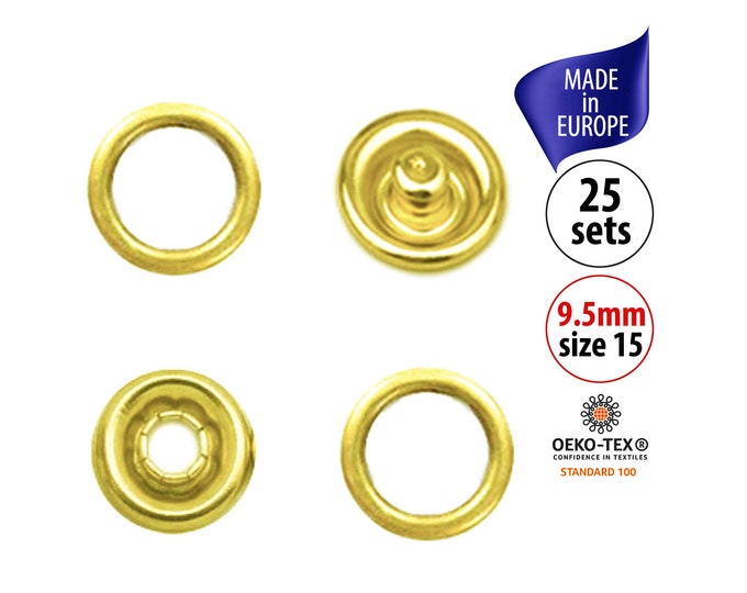 25 Light Gold Snaps for Baby Clothes 9.5mm, Brass Metal Snap Fastener ...
