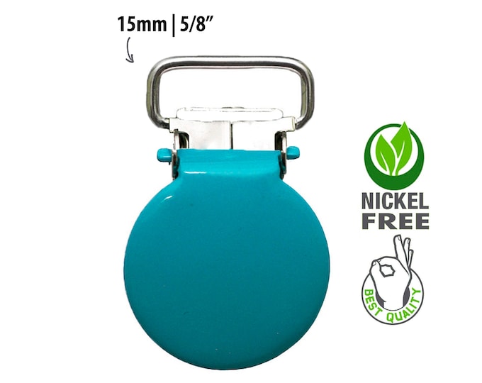 5 Round Blue Pacifier Clips, Metal Suspender Clip Hardware to Make ...