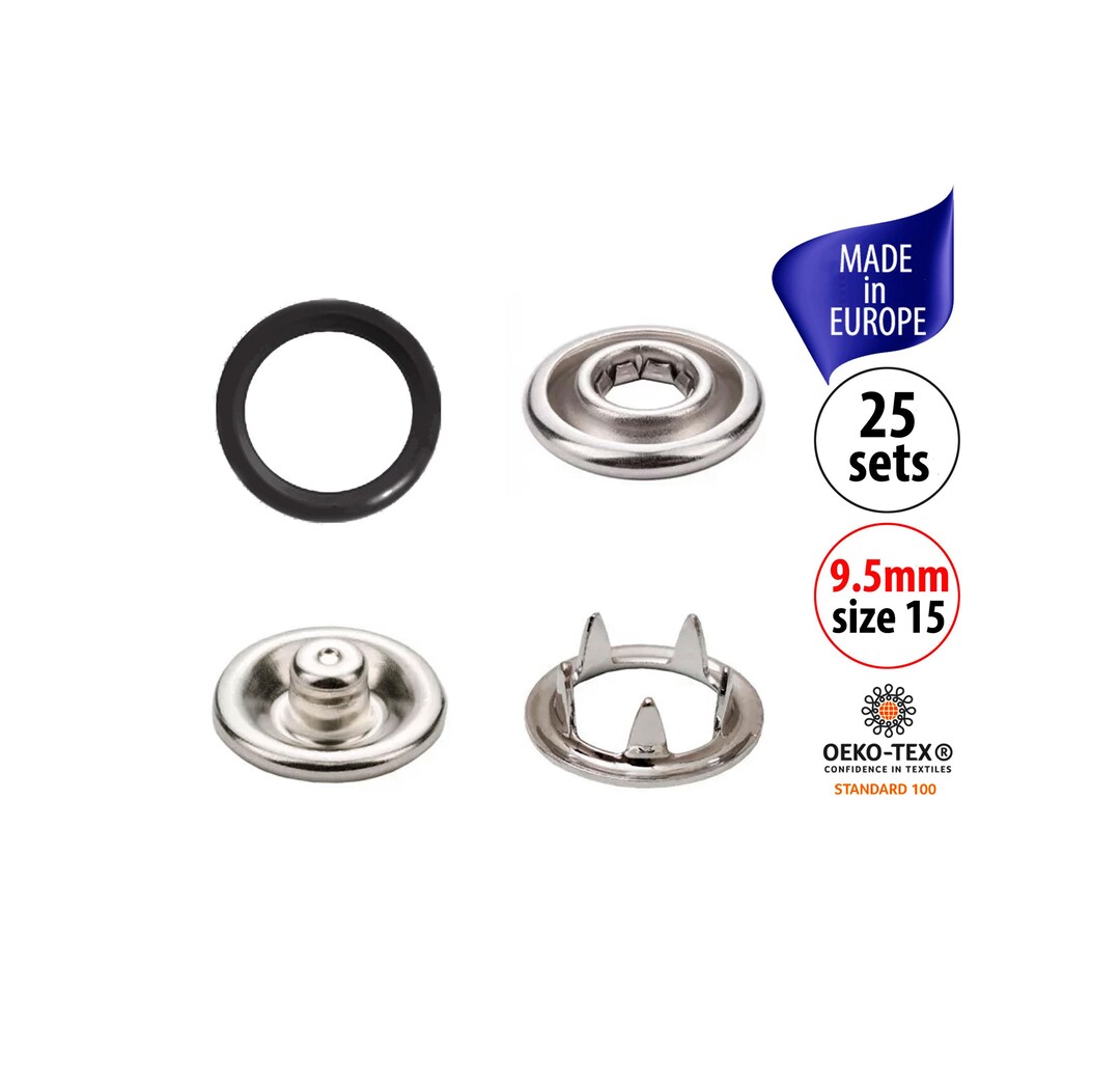 Black Metal Snaps for Clothing, Size 15 Snap Fastener Button, Prong ...