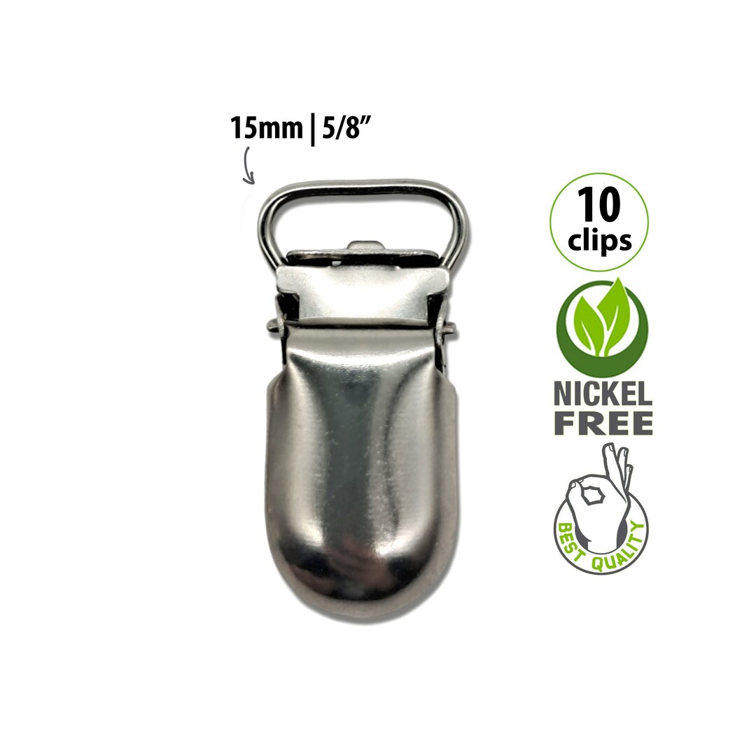 10 Small Classic Pacifier Clips, Metal Suspender Clips Hardware, Silver ...