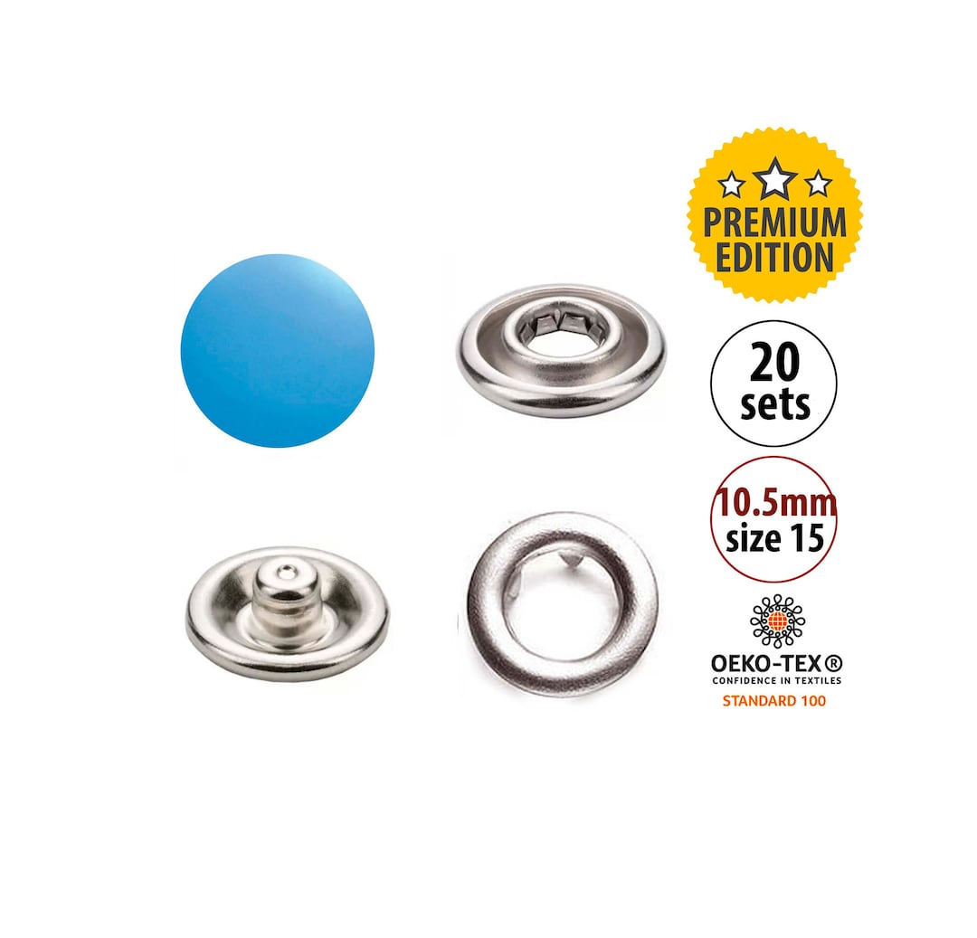 20 Blue Metal Snaps Size 15 and Dies, 10.5mm Clothing Snap Pack, CAP ...