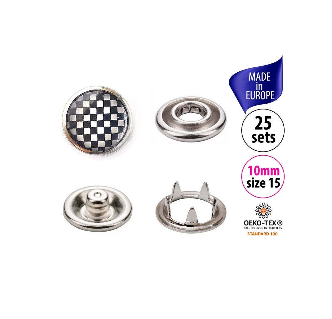 25 Checkerboard Pearl Snaps for Clothing, Gingham Metal Snap Buttons ...