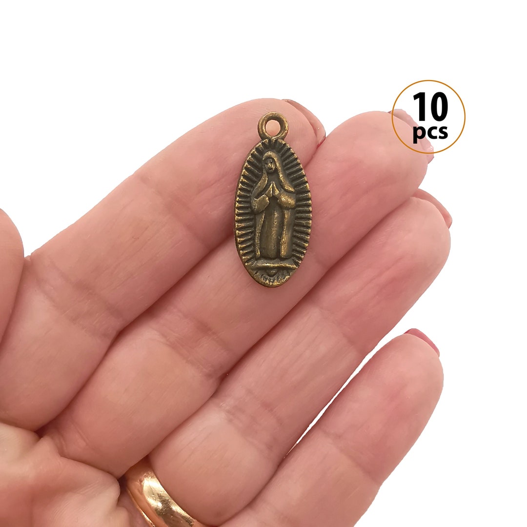 10 Virgin Mary Charms, Antique Gold Catholic Our Lady Mary Charm ...
