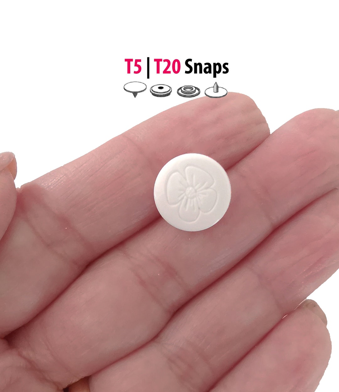 20 Flower Engraved KAM Snaps Size 20 T5 Glossy Finish, White Baby ...