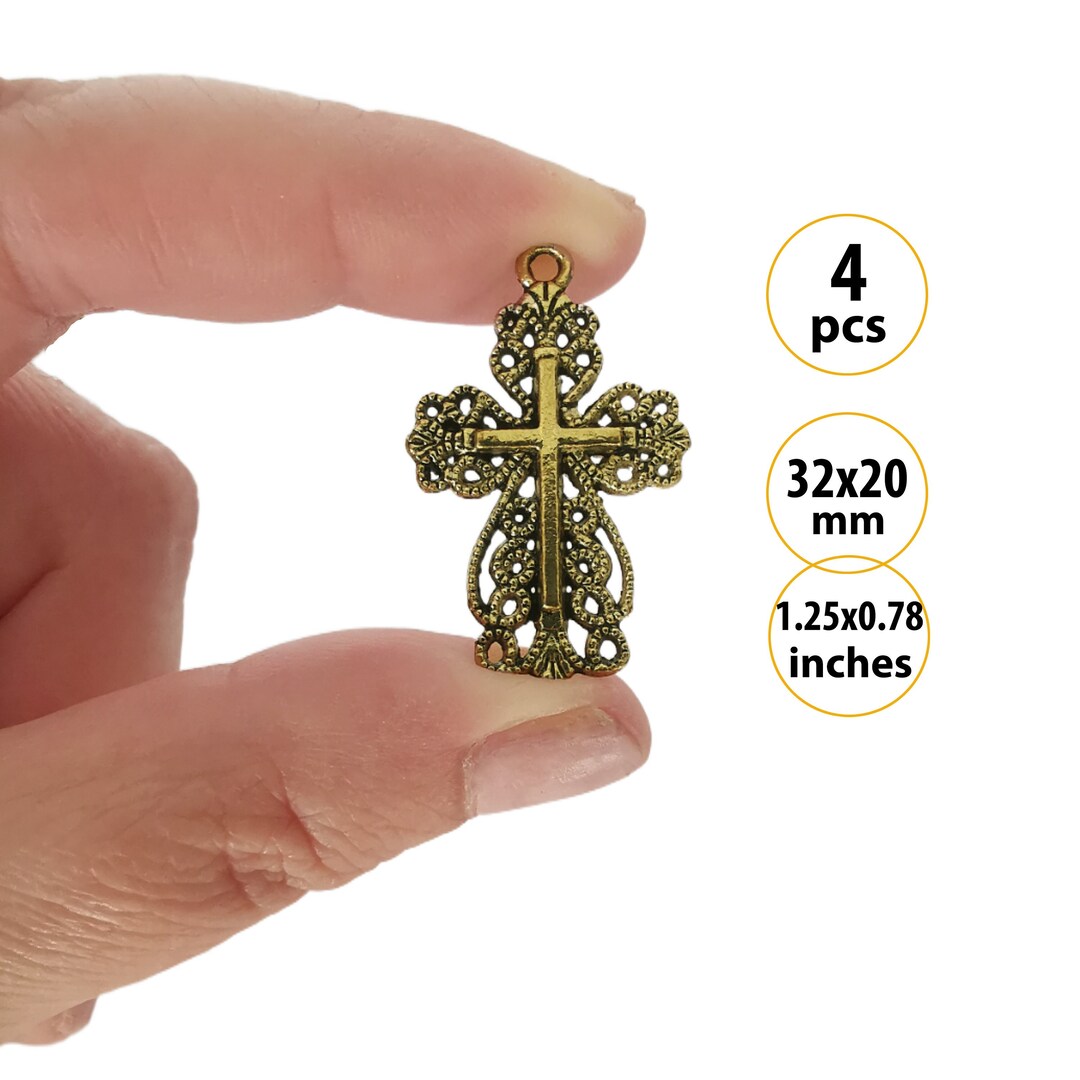 4 Filigree Cross Pendants, Crucifix for Rosary, Religious Charms ...