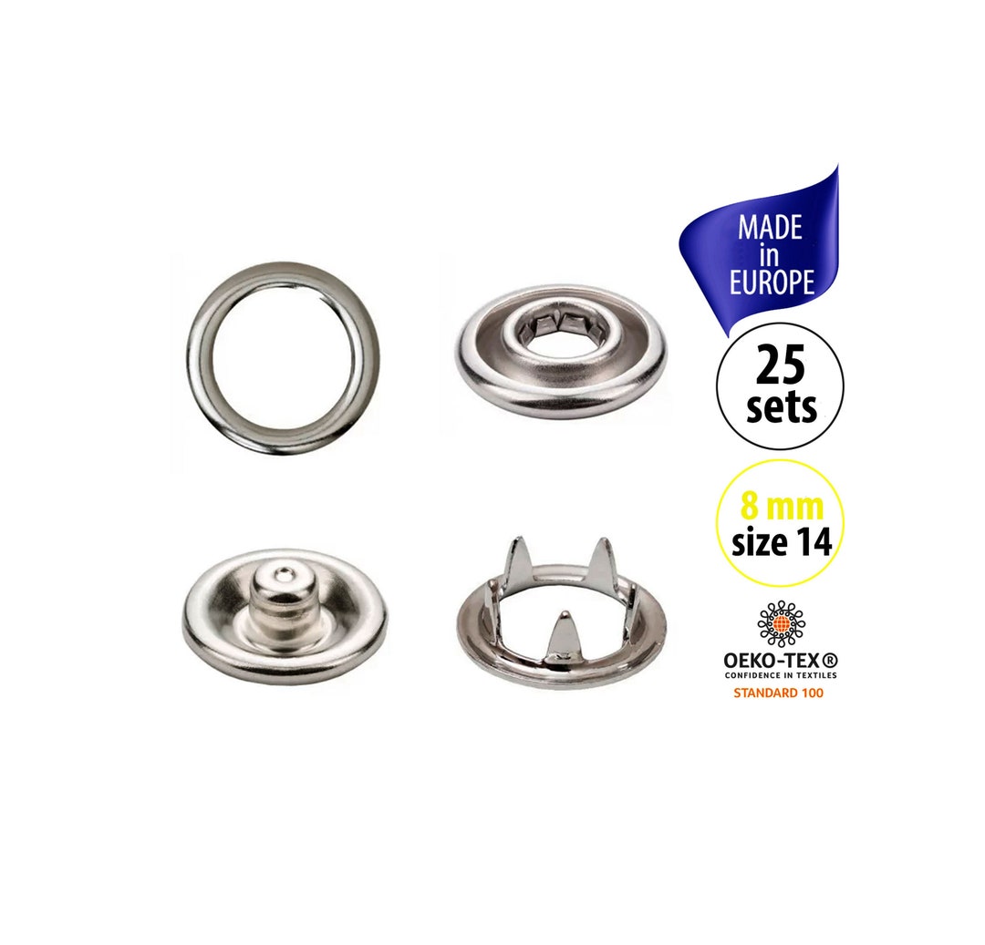 25 Small Metal Snap Buttons 8mm, Miniature Silver Open Ring Prong Snap ...