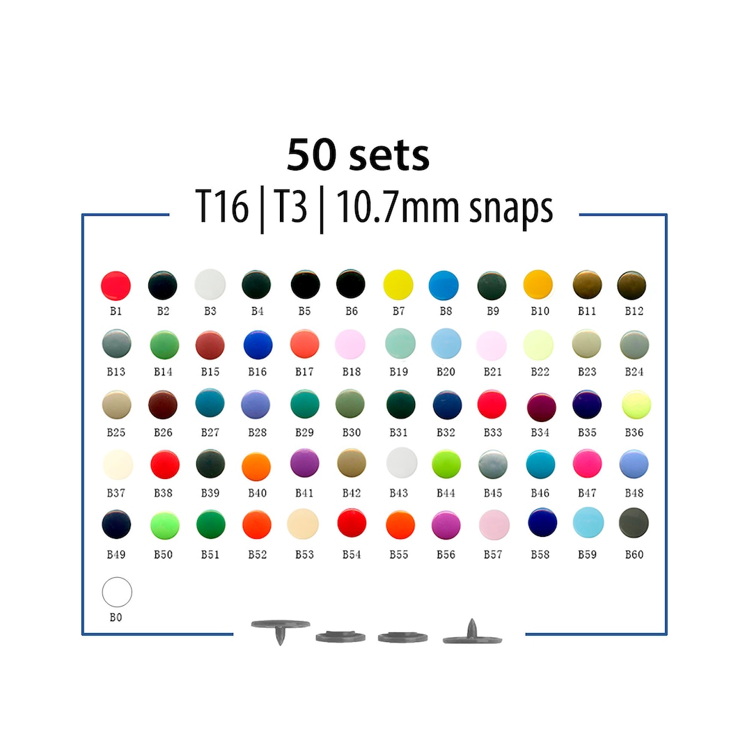 50 SETS KAM Snaps Size 16, Small Plastic Snap Buttons T3, Baby Clothes ...