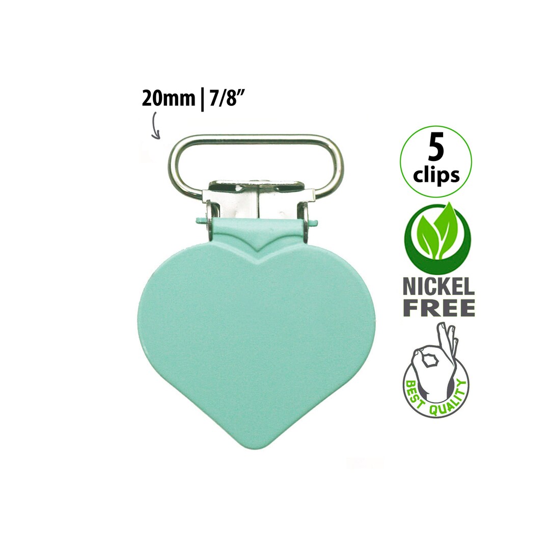 5 Mint Heart Metal Pacifier Clips 7/8" Suspender Clips Supplies ...
