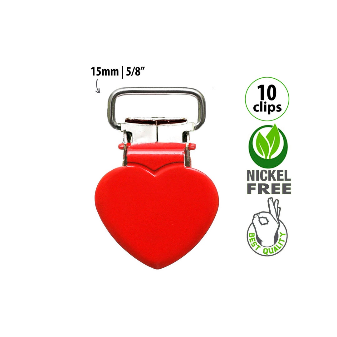 10 Red Heart Suspender Clips to Make Pacifiers, Baby Braces Clips ...