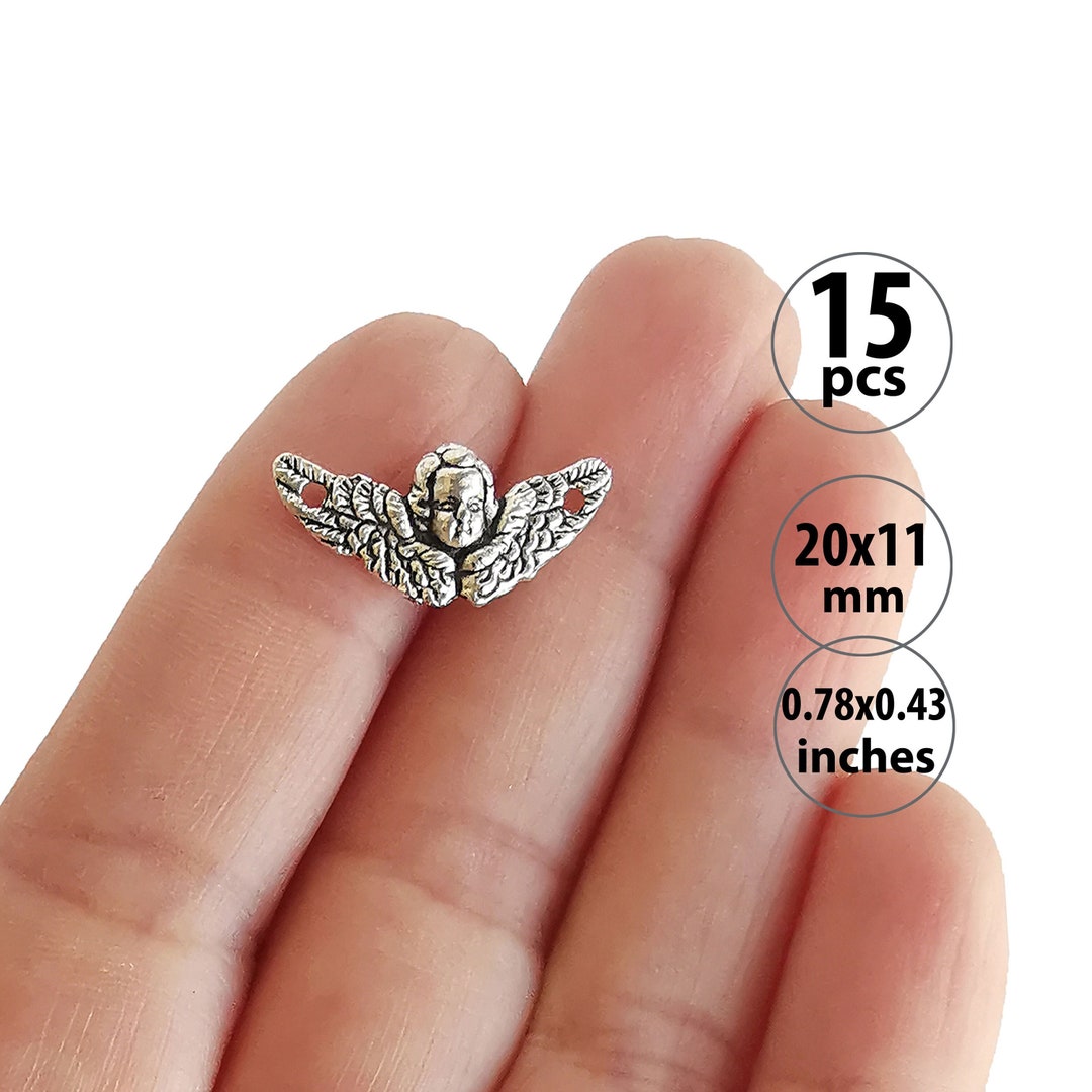 15 Small Raphael Angel Connectors, Antique Silver Cherub Bracelet ...