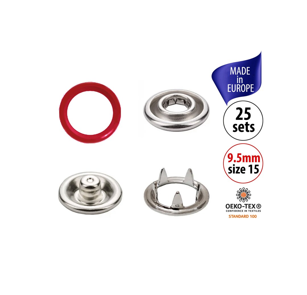 Dark Red Metal Snap Fasteners: 9.5mm Prong Snaps for Baby Clothes (25 ...