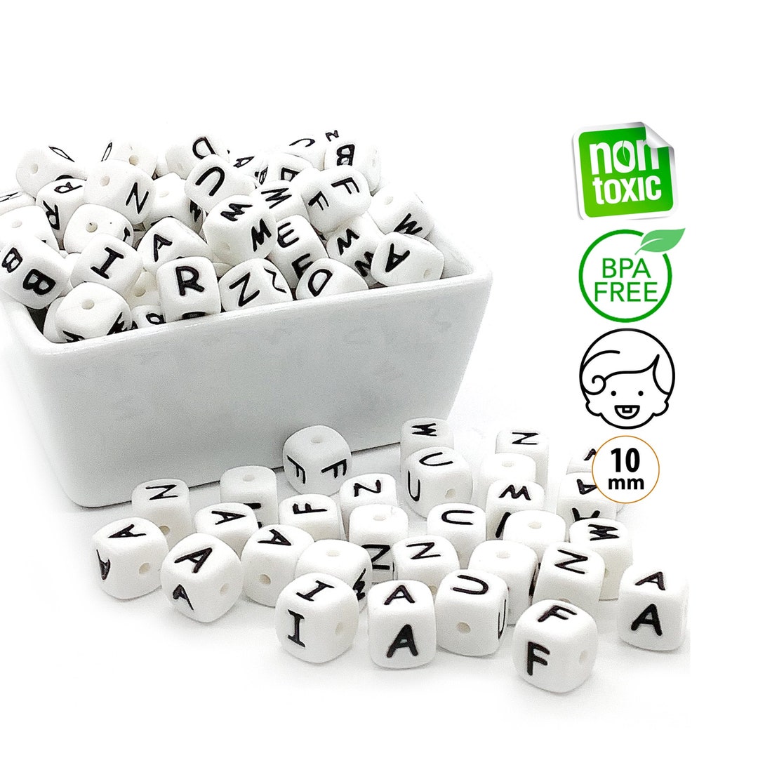 Small Silicone Alphabet Beads, 10mm Silicone Bead Letter Names ...