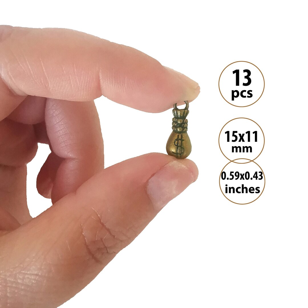 13 Money Bag Charms for Bracelets, Fortune Mini Charm Pack, Metal ...