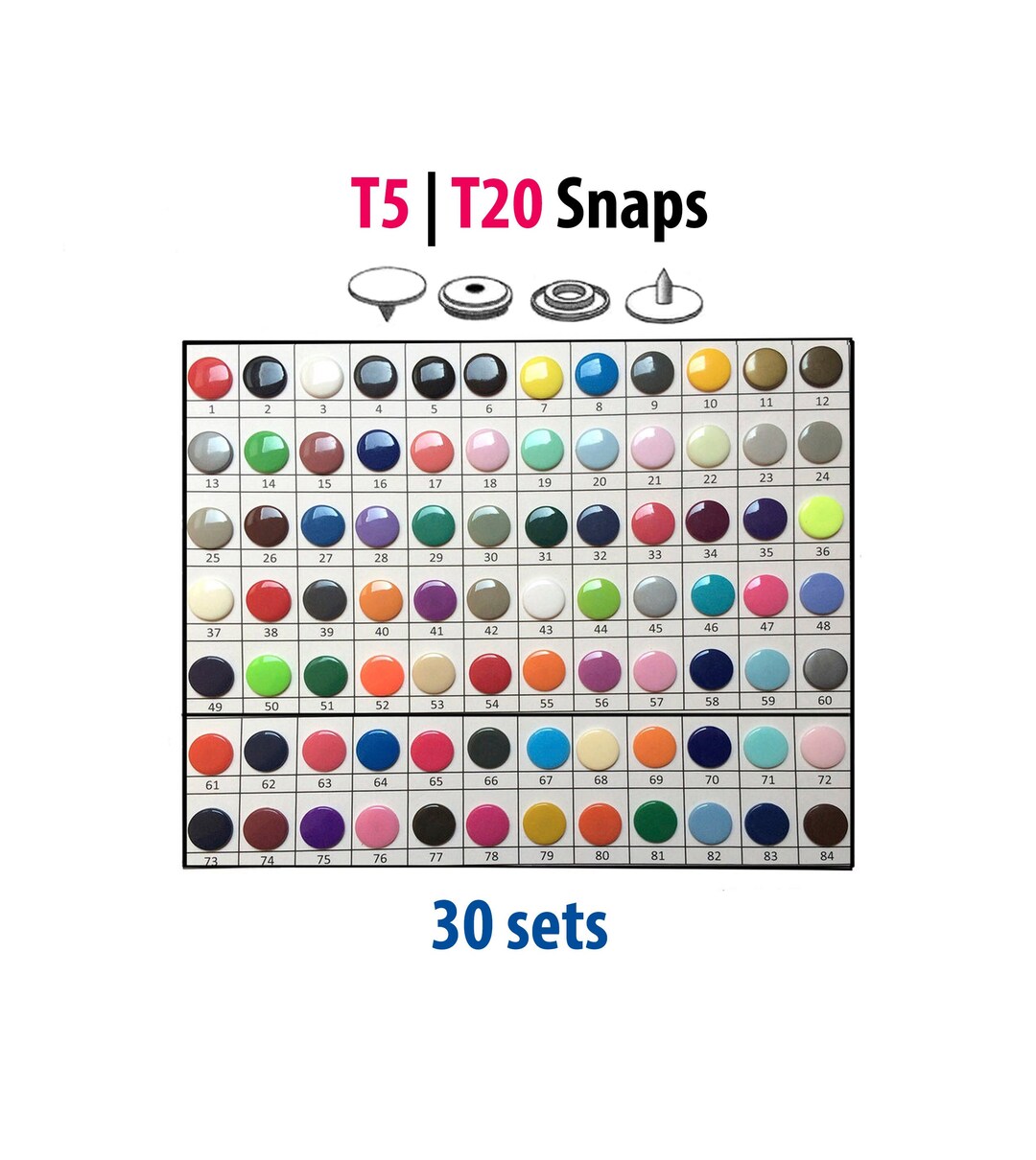 30 KAM Snaps Size 20 Glossy, Plastic Snap Buttons T5 for Baby Bibs ...